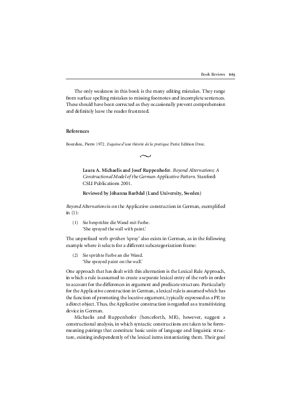 Pdf Review Of “beyond Alternations A Constructional Model Of The German Applicative Pattern