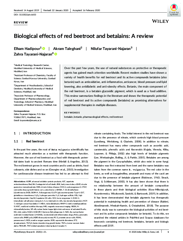 (PDF) Biological effects of red beetroot and betalains: A review