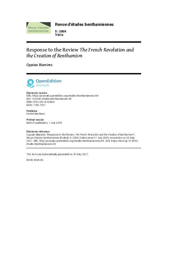 (PDF) Response to the Review The French Revolution and the Creation of ...