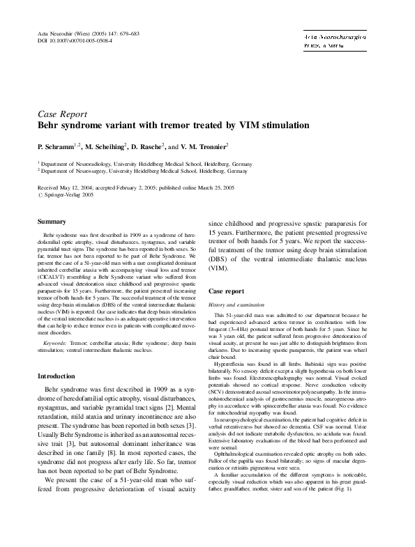 (PDF) Behr syndrome variant with tremor treated by VIM stimulation
