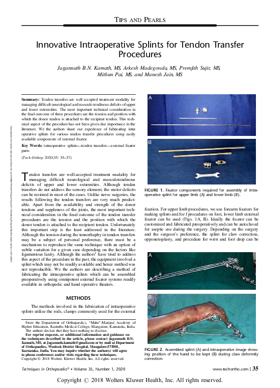 (PDF) Innovative Intraoperative Splints for Tendon Transfer Procedures