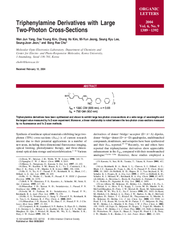 (PDF) Triphenylamine Derivatives with Large Two-Photon Cross-Sections | Seung-Joon Jeon ...