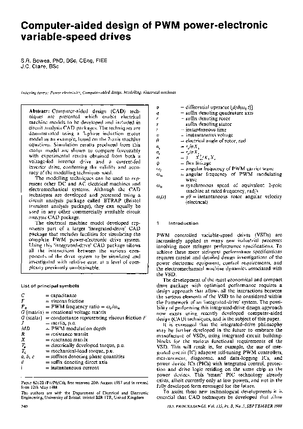 (PDF) Computer-aided design of PWM power-electronic variable-speed drives
