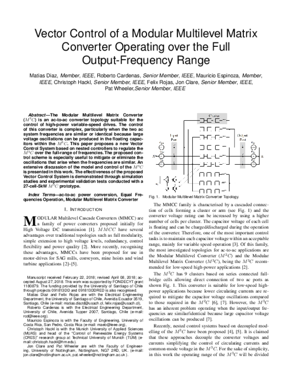 (PDF) Vector Control of a Modular Multilevel Matrix Converter Operating ...