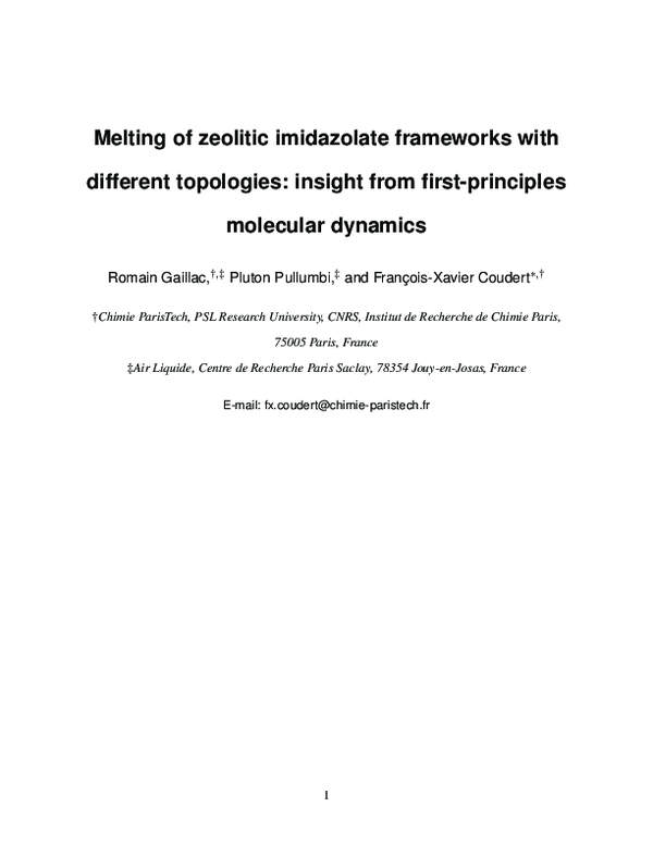 (PDF) Melting of Zeolitic Imidazolate Frameworks with Different Topologies: Insight from First ...