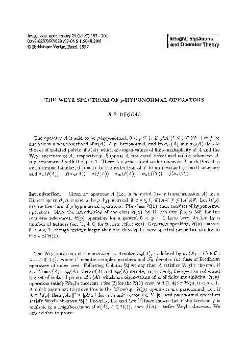 (PDF) The weyl spectrum ofp-hyponormal operators
