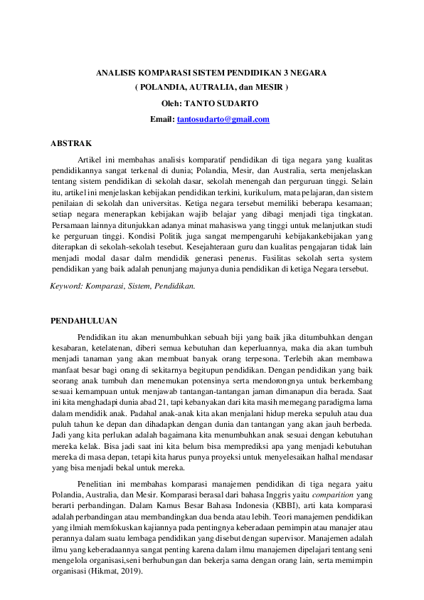 (PDF) ANALISIS KOMPARASI SISTEM PENDIDIKAN 3 NEGARA ( POLANDIA, AUSTRALIA, dan MESIR ) Oleh ...