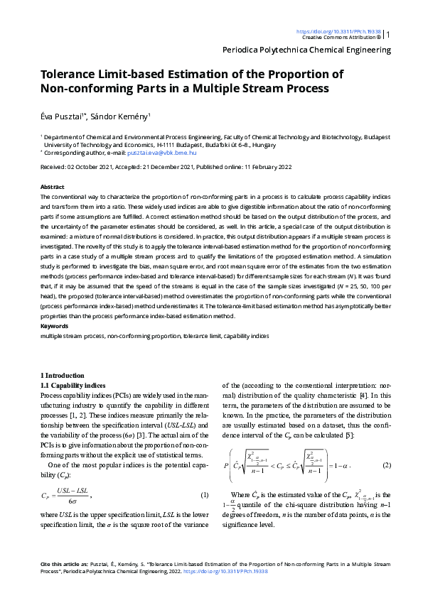 (PDF) Tolerance Limit-based Estimation of the Proportion of Non-conforming Parts in a Multiple ...