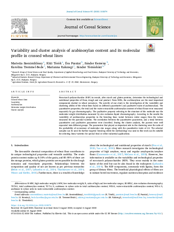 (PDF) Variability and cluster analysis of arabinoxylan content and its molecular profile in ...