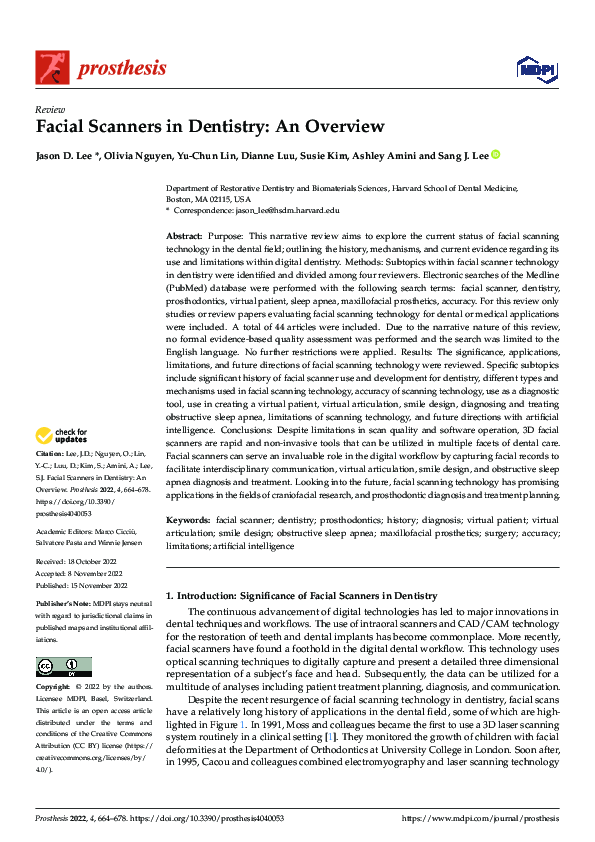 (PDF) Facial Scanners in Dentistry: An Overview