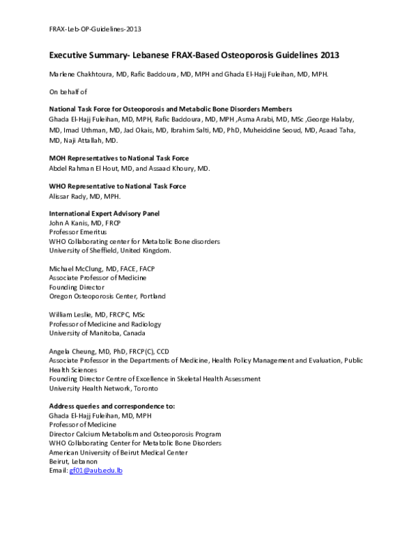(PDF) Executive Summary- Lebanese FRAX-Based Osteoporosis Guidelines ...