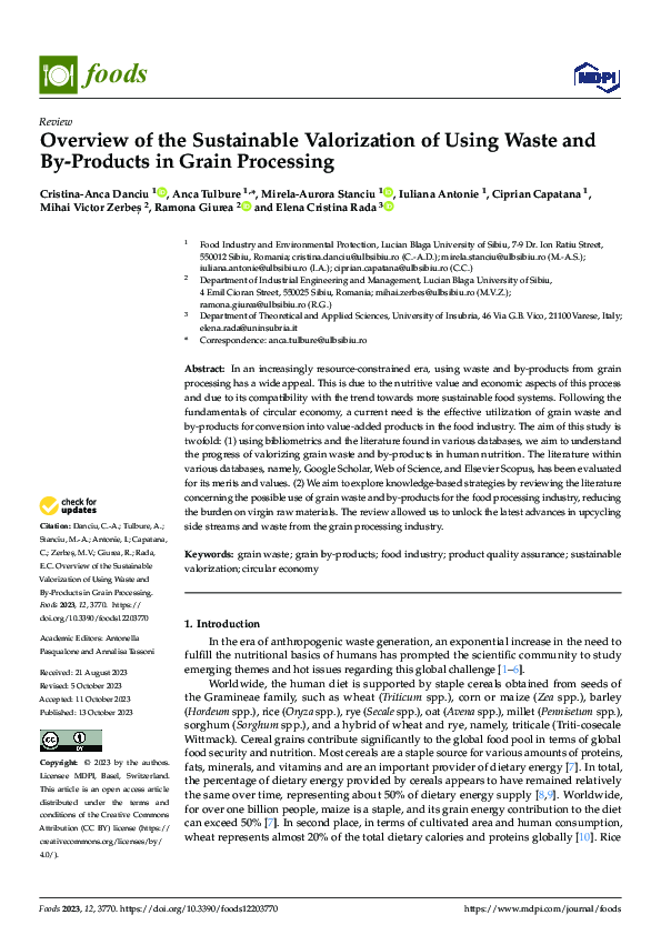 (PDF) Overview of the Sustainable Valorization of Using Waste and By-Products in Grain Processing