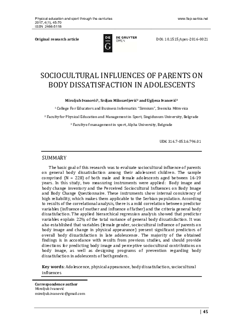 (PDF) Sociocultural influences of parents on body dissatisfaction in ...