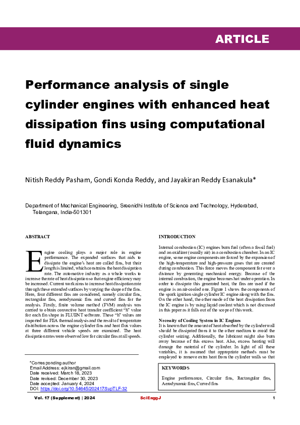 (PDF) Performance analysis of single cylinder engines with enhanced heat dissipation fins using ...