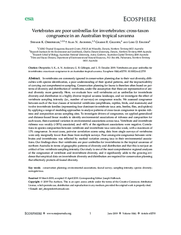 (PDF) Vertebrates are poor umbrellas for invertebrates: cross‐taxon ...