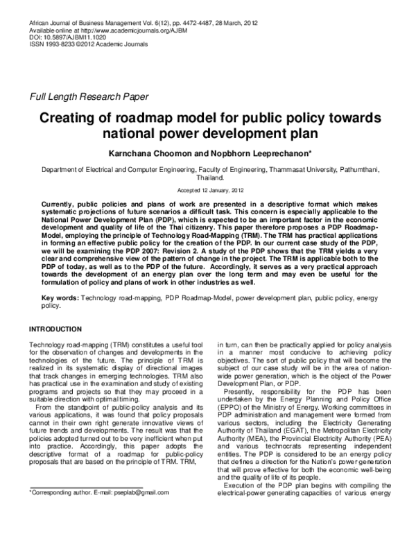 (PDF) Creating of roadmap model for public policy towards national ...