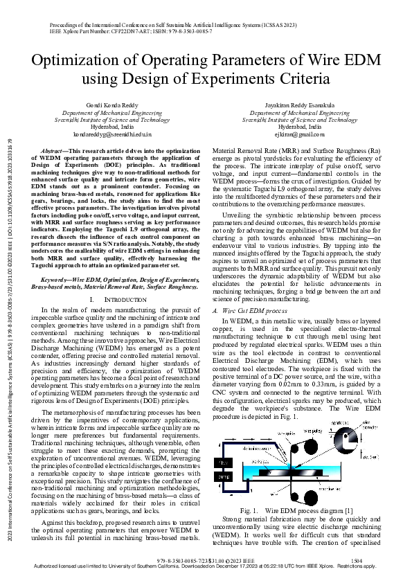 (PDF) Optimization of Operating Parameters of Wire EDM using Design of Experiments Criteria