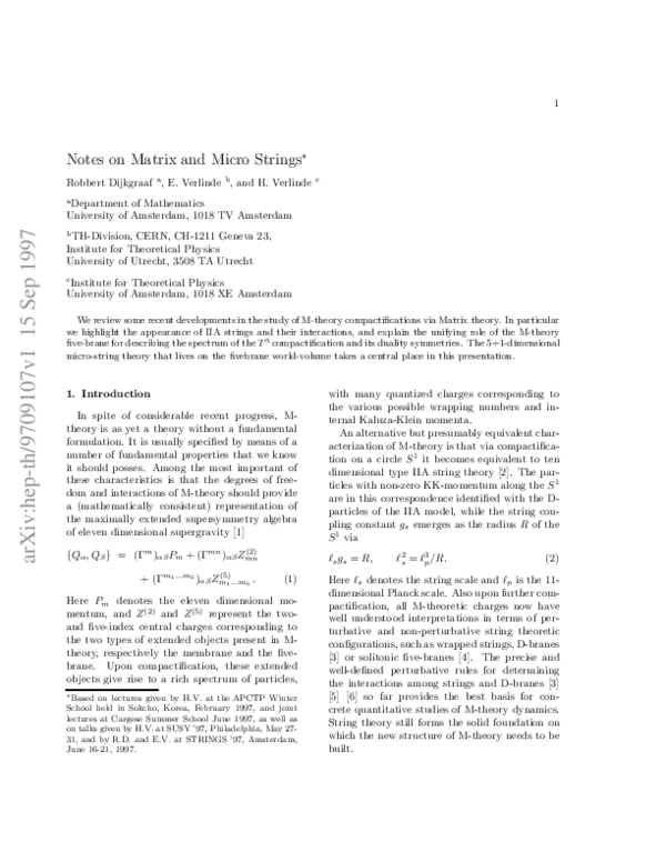 (PDF) Notes on matrix and micro strings