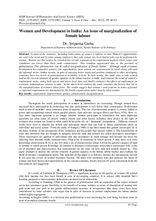 (PDF) Women and Development in India: An issue of marginalization of ...