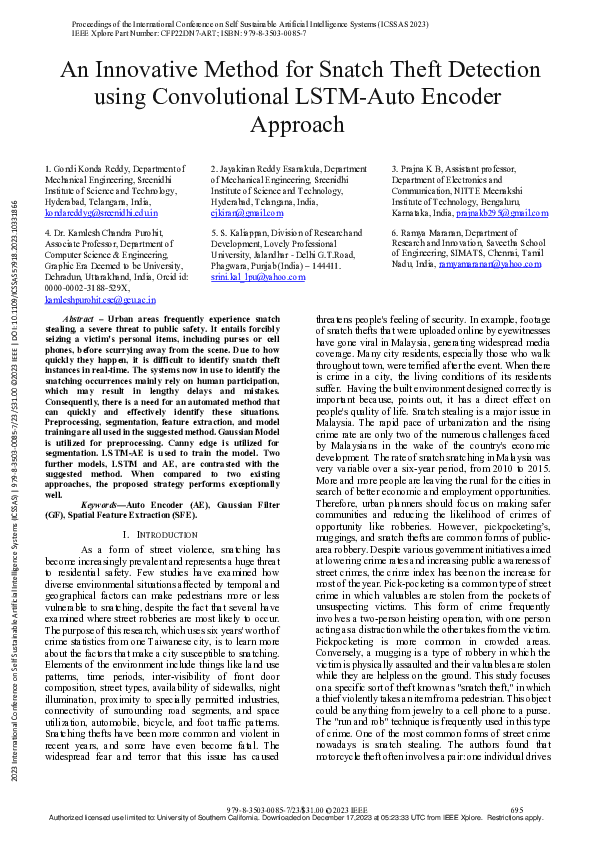 Pdf An Innovative Method For Snatch Theft Detection Using Convolutional Lstm Auto Encoder Approach