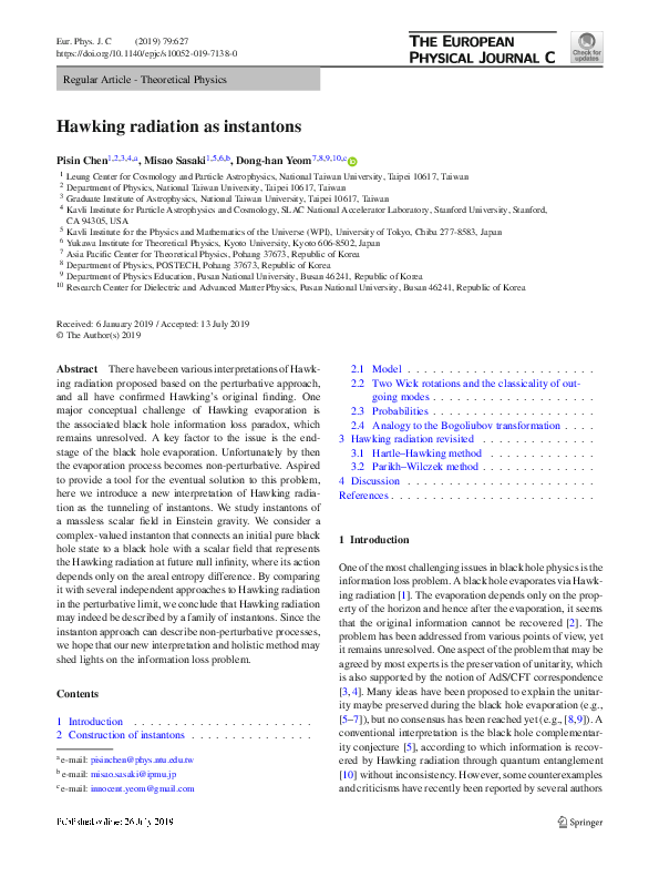 (PDF) Hawking radiation as instantons