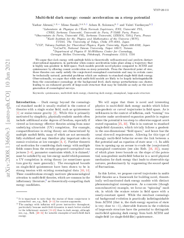 (PDF) Multi-field dark energy: Cosmic acceleration on a steep potential
