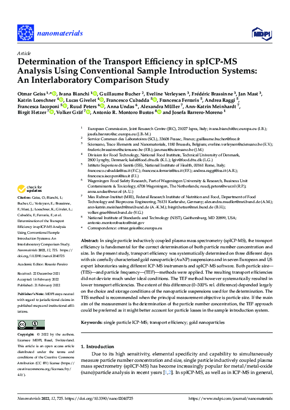 (PDF) Determination of the Transport Efficiency in spICP-MS Analysis ...