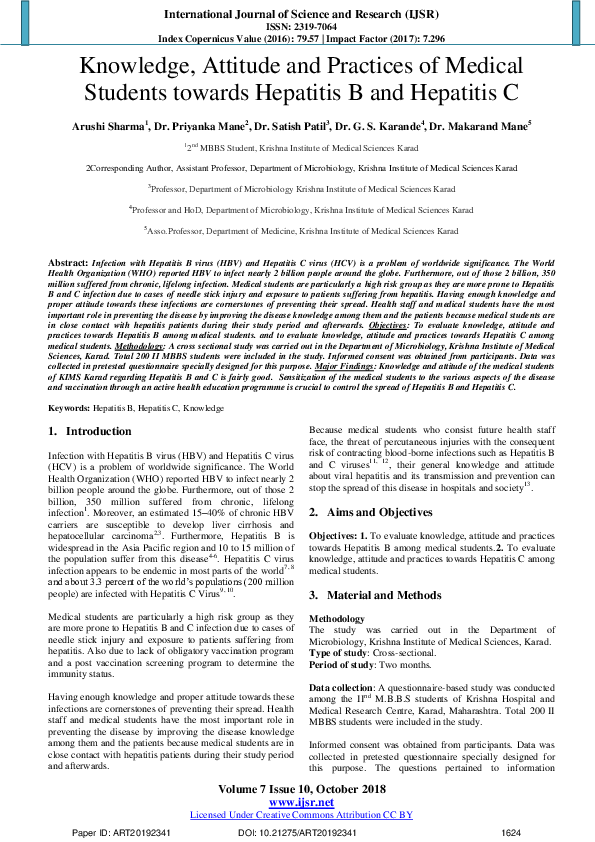 (PDF) Knowledge, Attitude and Practices of Medical Students towards Hepatitis B and Hepatitis C