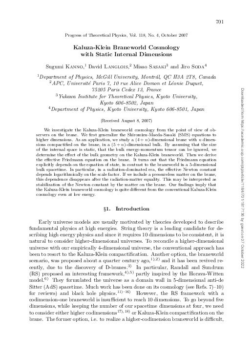 (PDF) Static Internal Dimensions in Kaluza-Klein Braneworld Cosmology