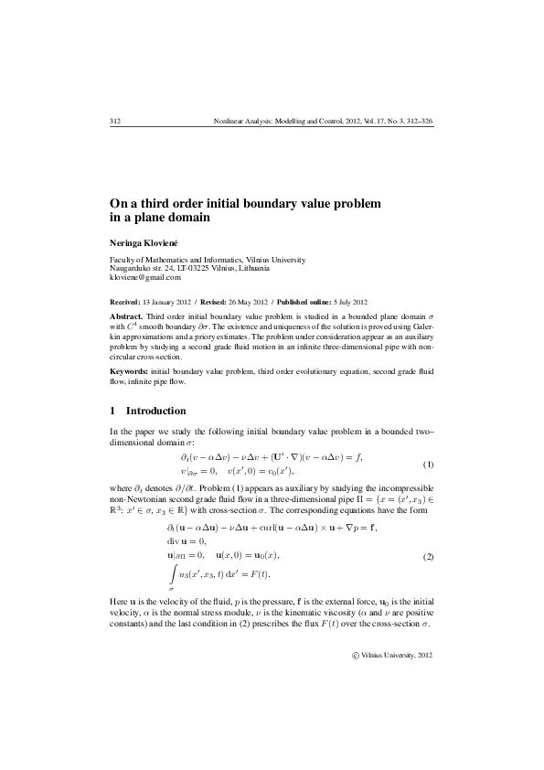 (PDF) On a third order initial boundary value problem in a plane domain | Neringa Kloviene ...
