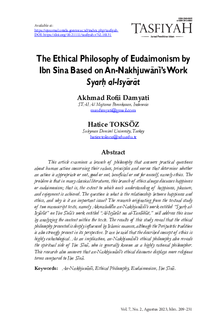(PDF) The Ethical Philosophy of Eudaimonism by Ibn Sina Based on An ...