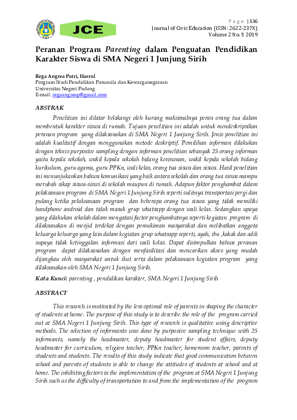 (PDF) Peranan Program Parenting dalam Penguatan Pendidikan Karakter Siswa di SMA Negeri 1 ...