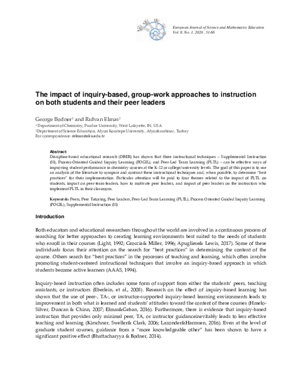 (PDF) The impact of inquiry-based, group-work approaches to instruction ...