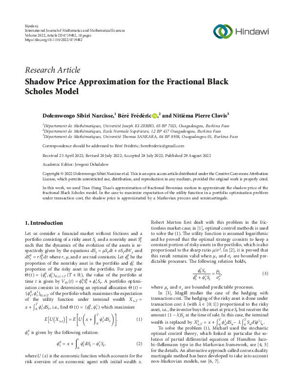 (PDF) Shadow Price Approximation for the Fractional Black Scholes Model