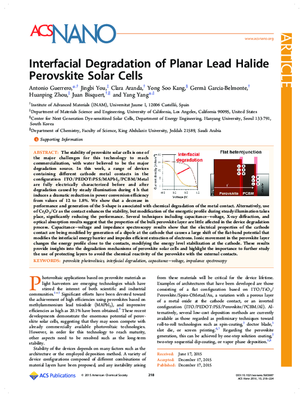 (PDF) Interfacial Degradation of Planar Lead Halide Perovskite Solar Cells