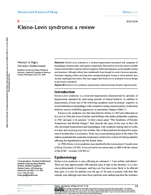 (PDF) Kleine-Levin syndrome: a review