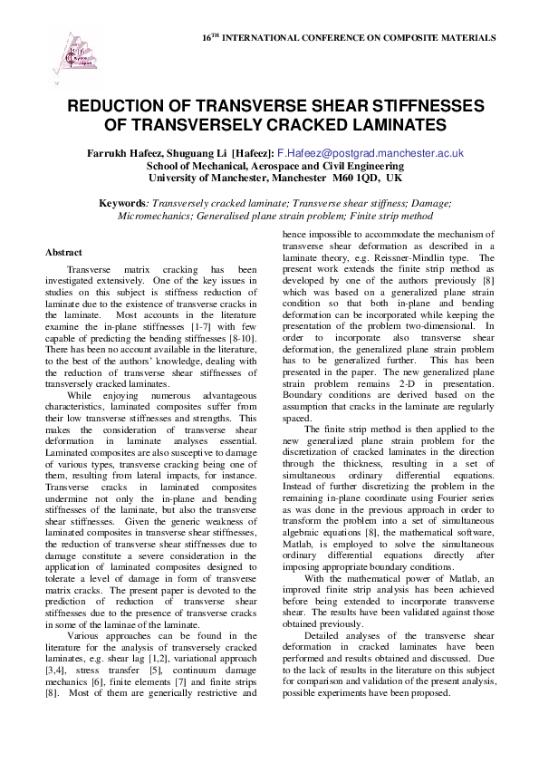 (PDF) Reduction of transverse shear stiffnesses of transversely cracked ...