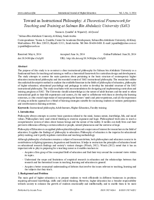 (PDF) Instructional Philosophy Framework for SAU