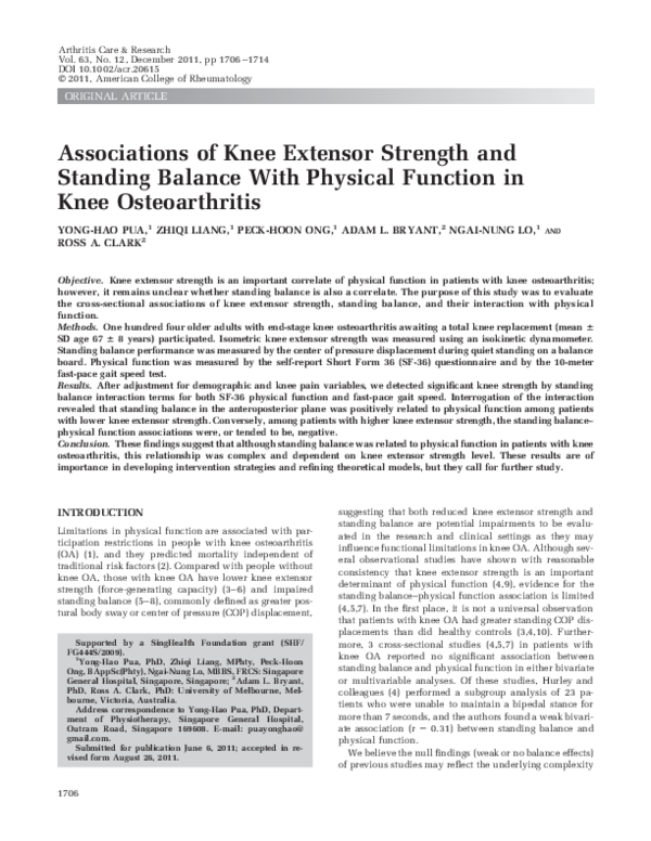 (PDF) Associations of knee extensor strength and standing balance with ...