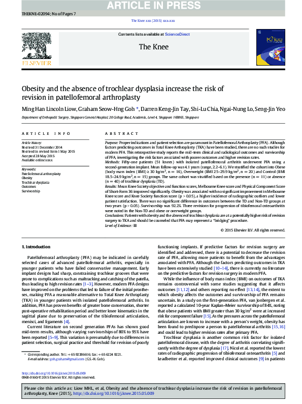 (PDF) Obesity and the absence of trochlear dysplasia increase the risk ...