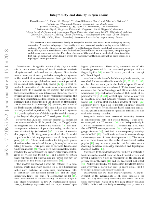 (PDF) Integrability and duality in spin chains