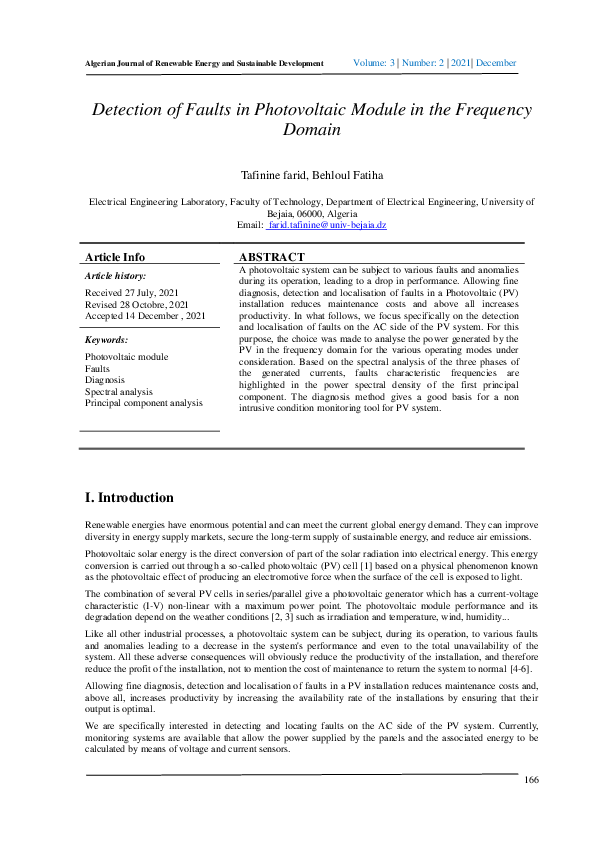 (PDF) Detection of Faults in Photovoltaic Module in the Frequency Domain