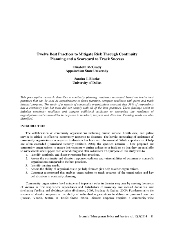 (PDF) Twelve Best Practices to Mitigate Risk Through Continuity ...