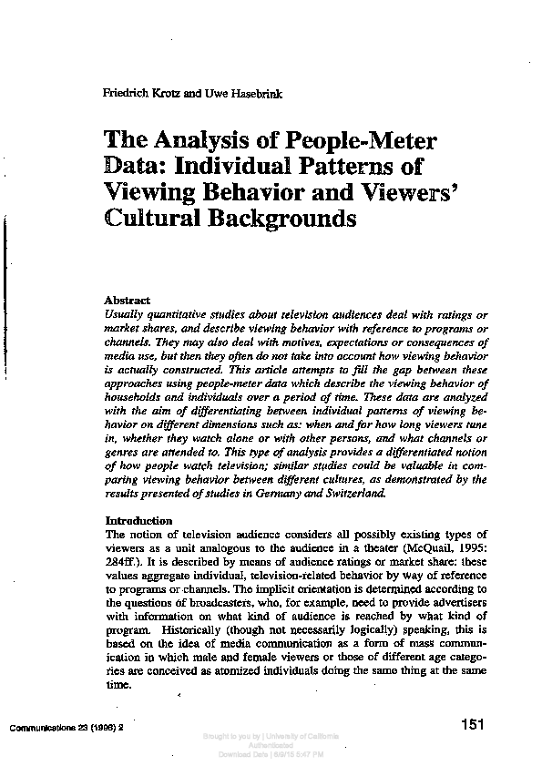(PDF) Analyzing Individual TV Viewing Patterns