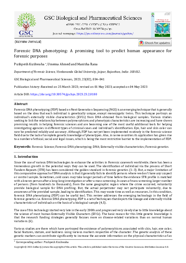 (PDF) Forensic DNA phenotyping: A promising tool to predict human ...