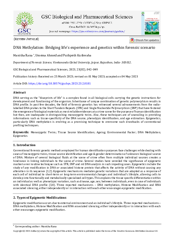 (PDF) DNA Methylation: Bridging life's experience and genetics within ...