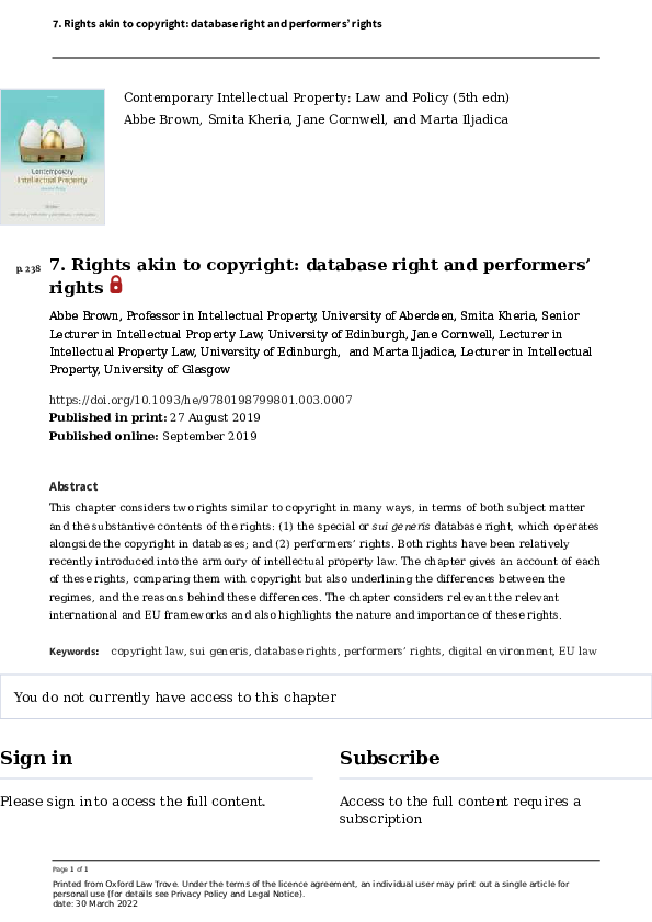 (PDF) 7. Rights akin to copyright: database right and performers’ rights