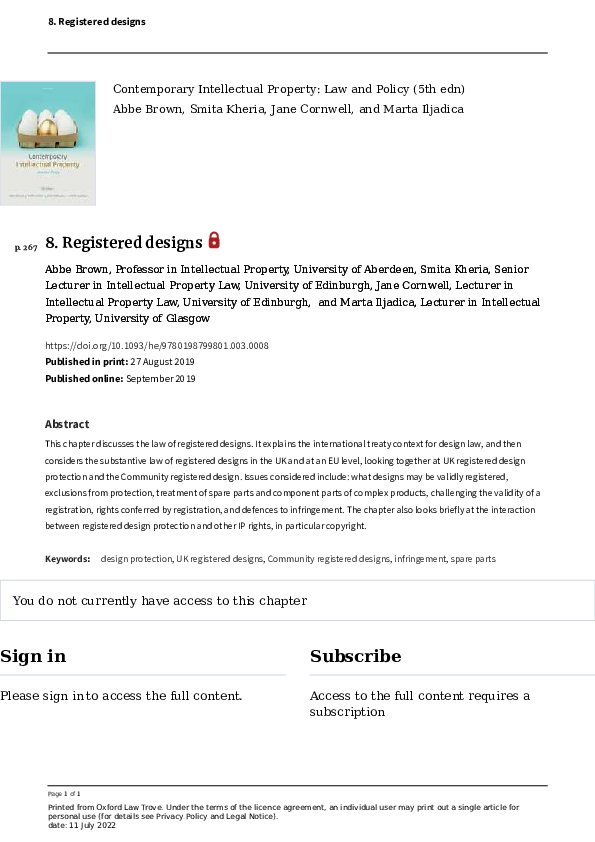 (PDF) Law and Issues of Registered Designs