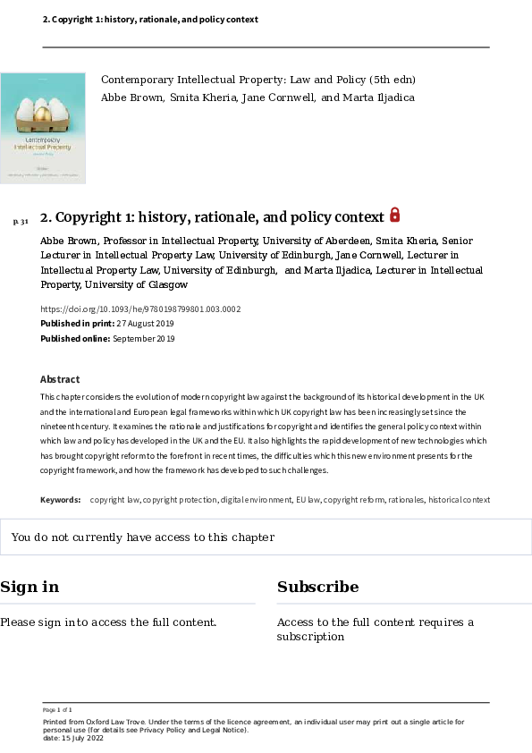 (PDF) 2. Copyright 1: history, rationale, and policy context