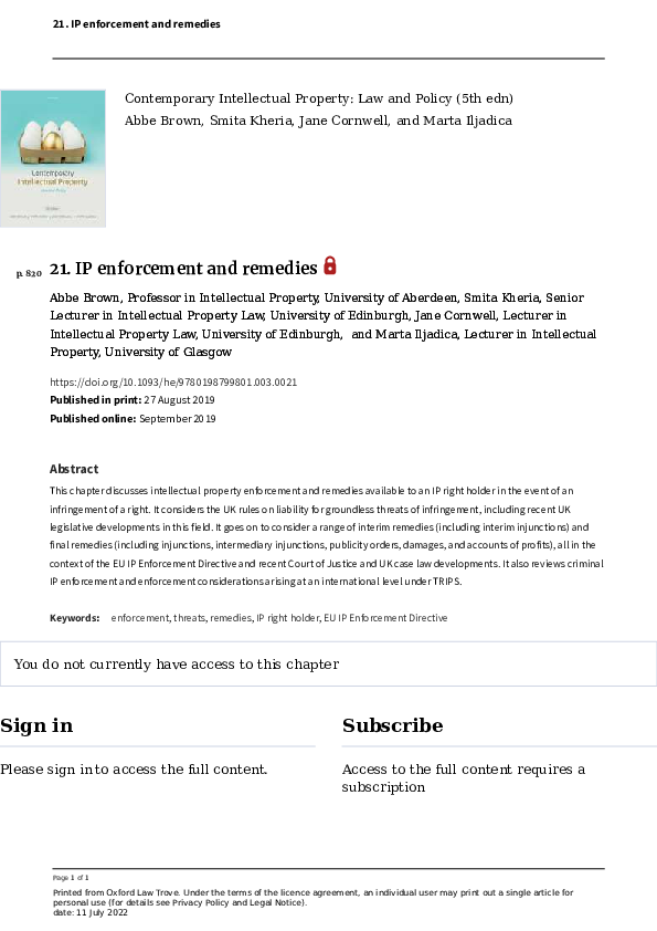 (PDF) 21. IP enforcement and remedies